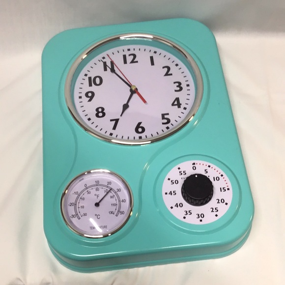 Kitchen | Turquoise Vintage Look Kitchen Clock Temp And Timer Plastic ...